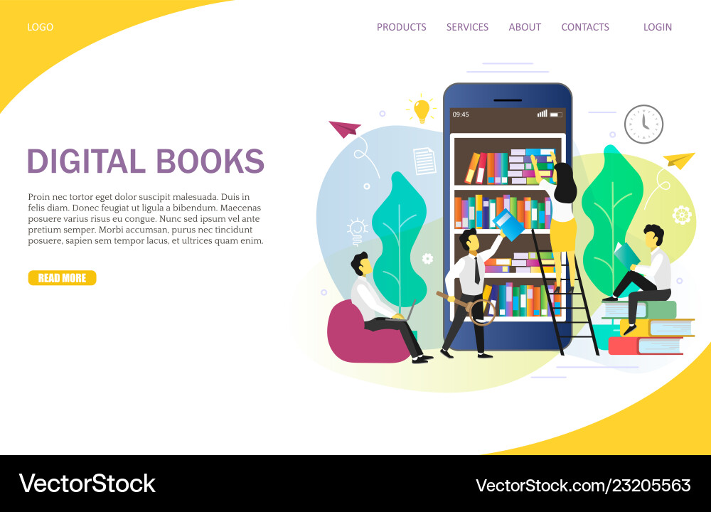 Digital books landing page website template Vector Image