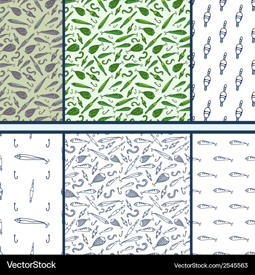 Fishing doodle - set of seamless patterns Vector Image