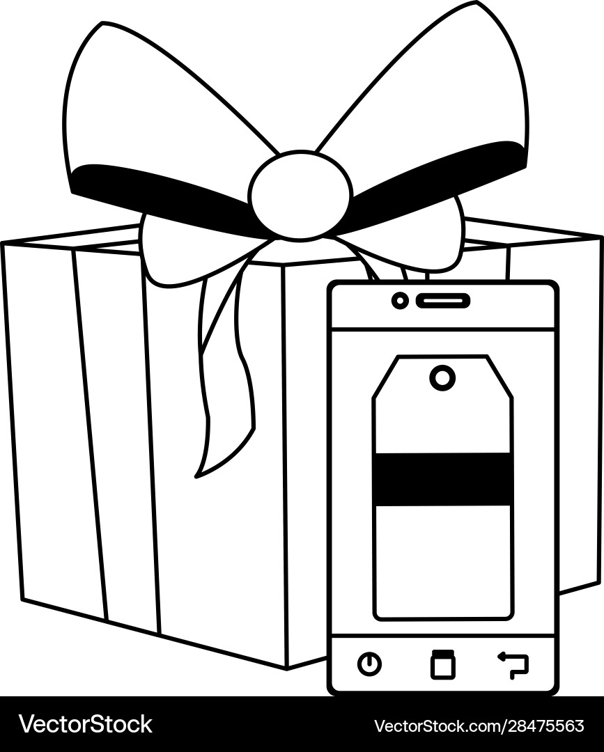 Gift box and smartphone with price tag flat Vector Image