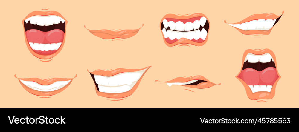 Man mouth cartoon set with different emotions Vector Image