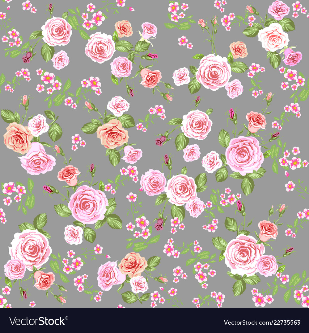 Roses seamless pattern gray Royalty Free Vector Image