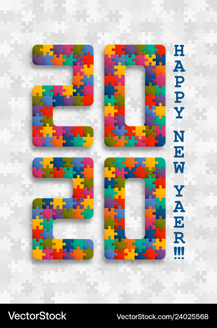 2020 jigsaw puzzle background with many colorful Vector Image