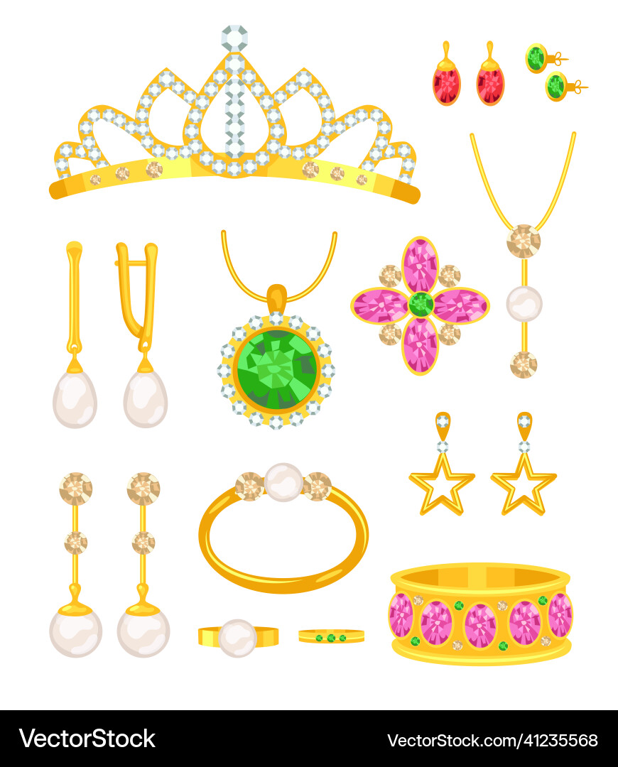 Cartoon gold jewelry set Royalty Free Vector Image