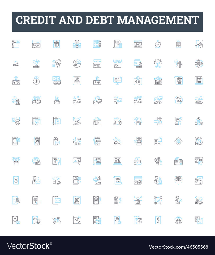 Credit and debt management line icons set Vector Image