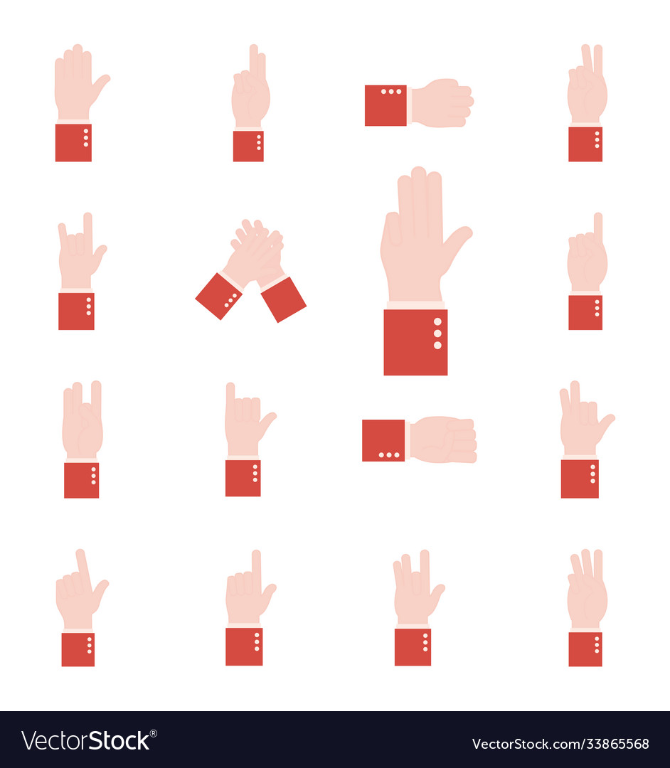 Hand Sign Language Alphabet Flat Style Set Icons Vector Image