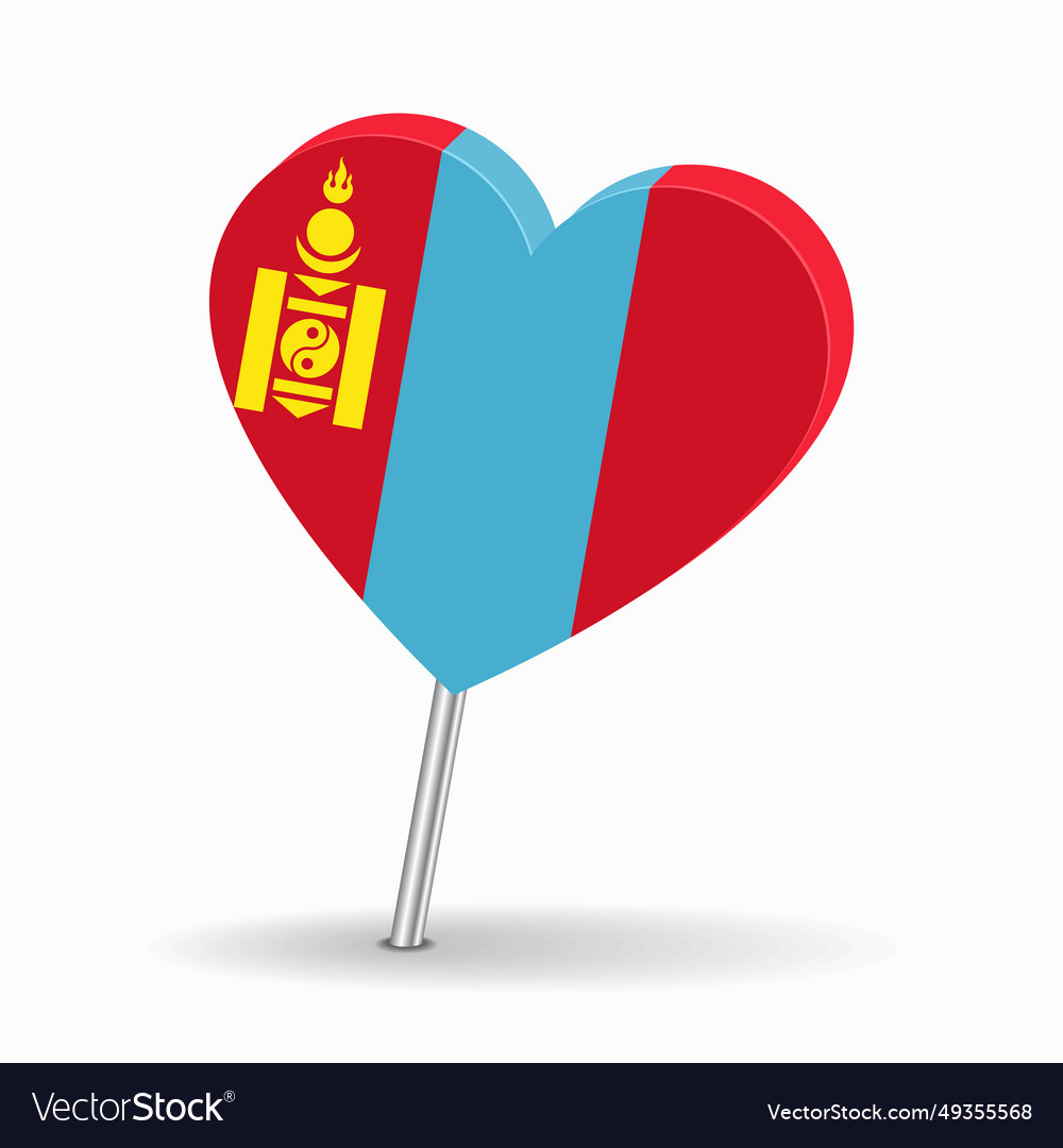 Mongolian flag heart-shaped map pointer layout Vector Image