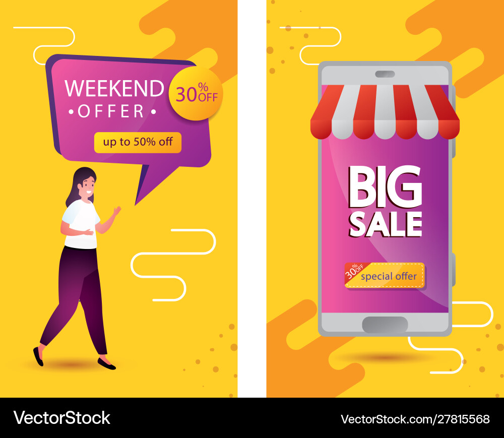 Set commercial labels weekend offer lettering Vector Image