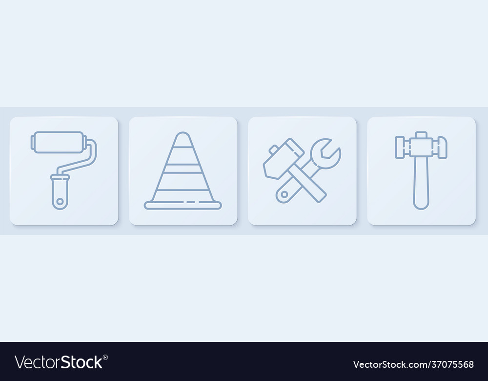 Set line paint roller brush hammer and wrench Vector Image Set line paint roller brush hammer and wrench Vector Image