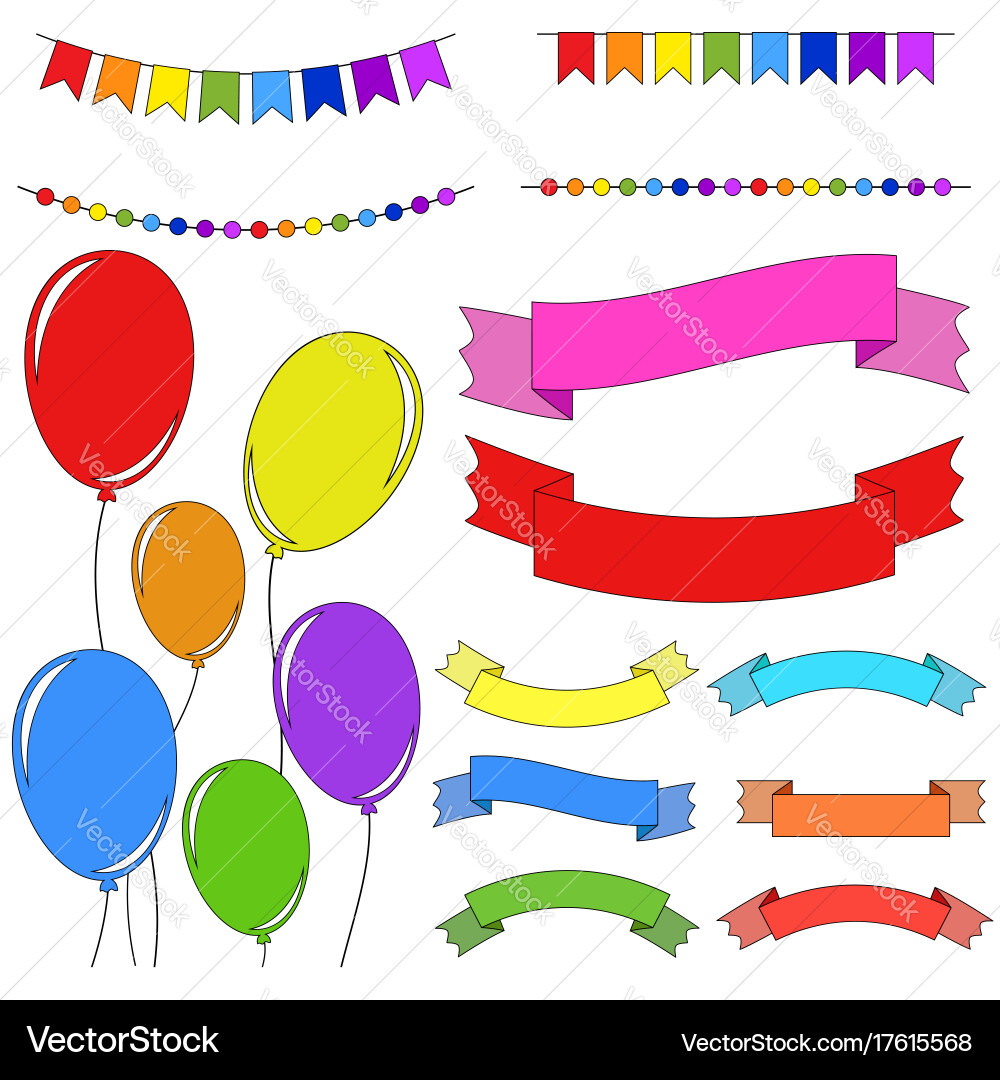 Set of flat colored isolated balloons on ropes Vector Image
