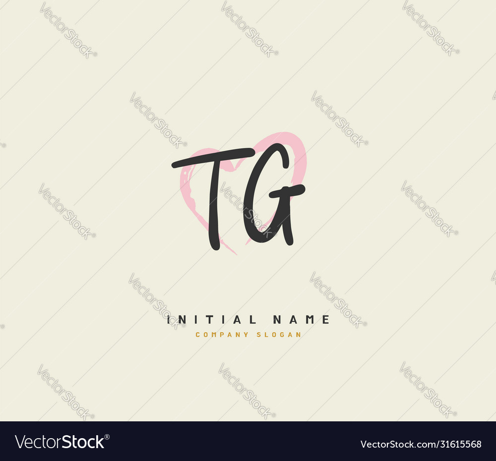 T g tg beauty initial logo handwriting Royalty Free Vector