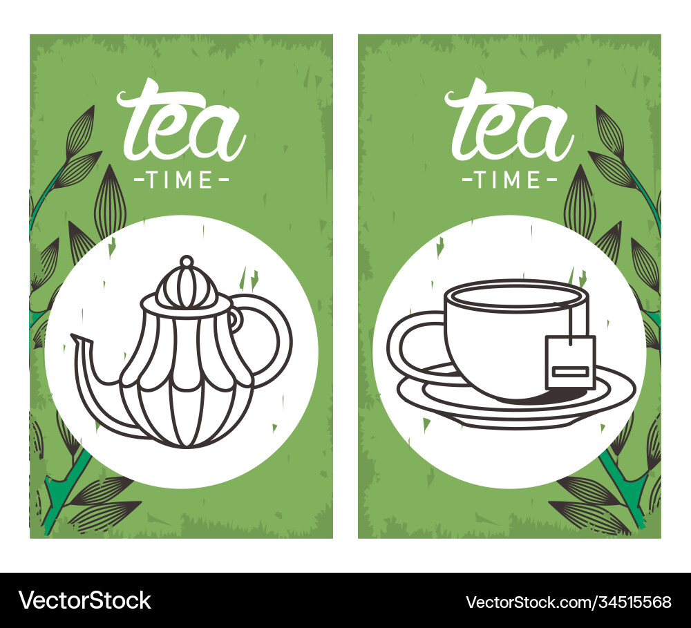 Tea time lettering poster with teapot and cup Vector Image