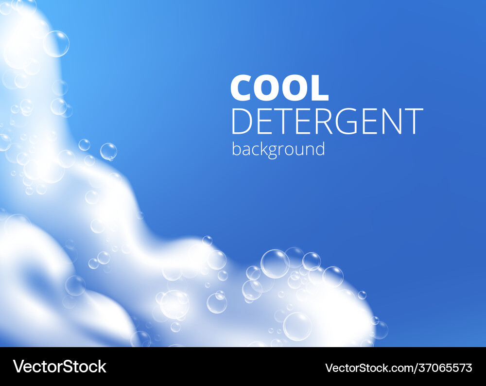 Beautiful blue background with realistic soap foam