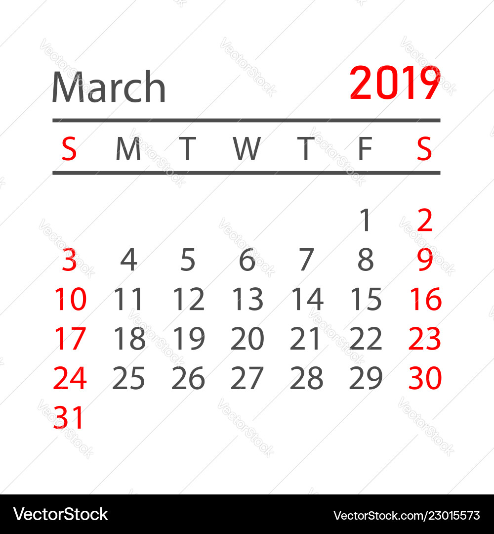Calendar march 2019 year in simple style Vector Image
