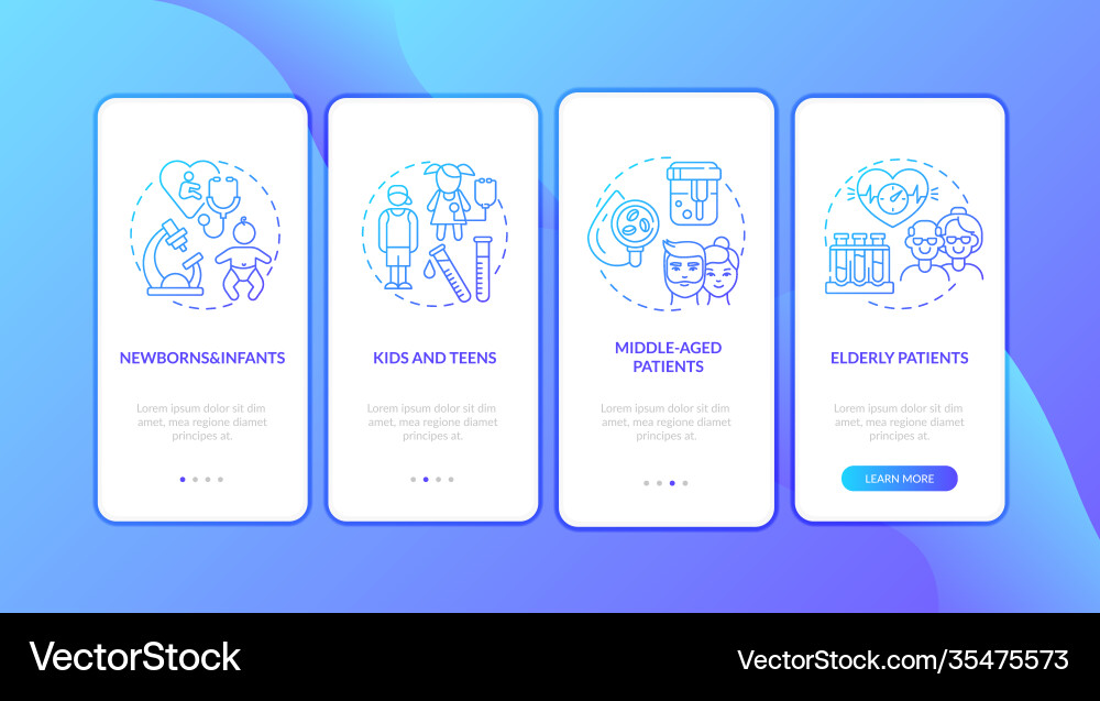 Health screening age groups onboarding mobile app Vector Image