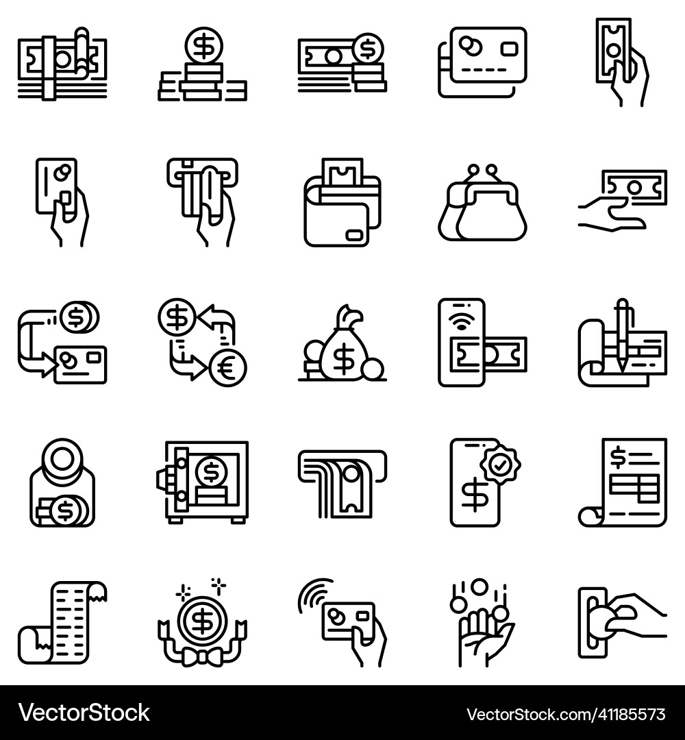 Money outline or line icon set Royalty Free Vector Image