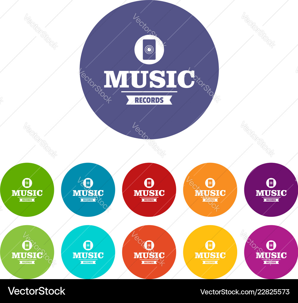 Music record icons set color Royalty Free Vector Image