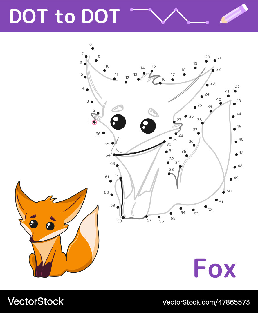 Numbers game dot to dot game for kids cute fox Vector Image