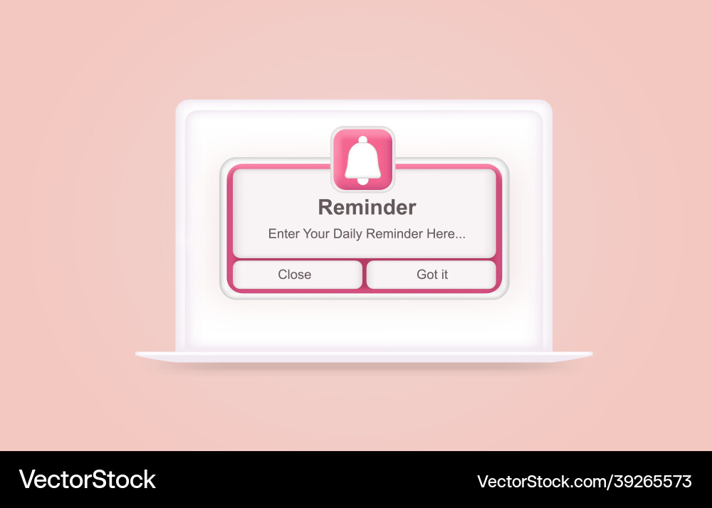 Pink reminder in 3d design mockup on the computer Vector Image