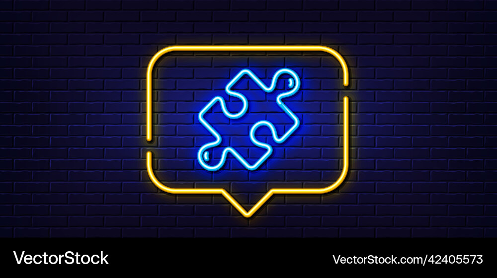 Puzzle line icon jigsaw piece sign neon light Vector Image