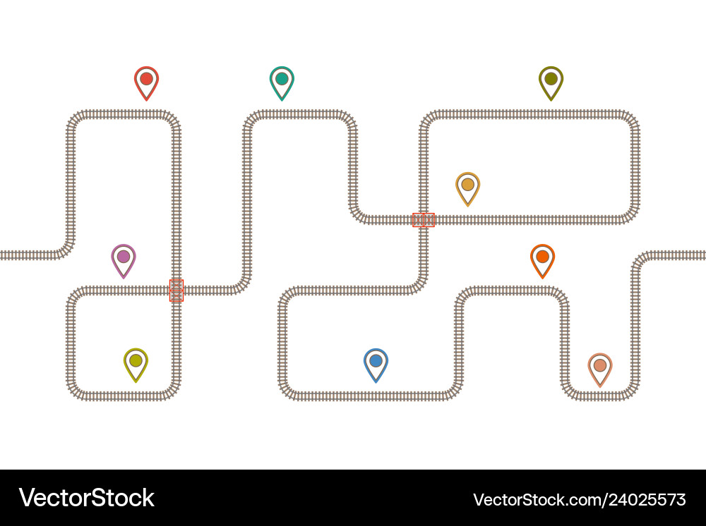 Railroad tracks and stations set railway map top Vector Image