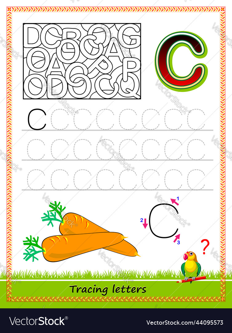 Worksheet for tracing letters find and paint all Vector Image