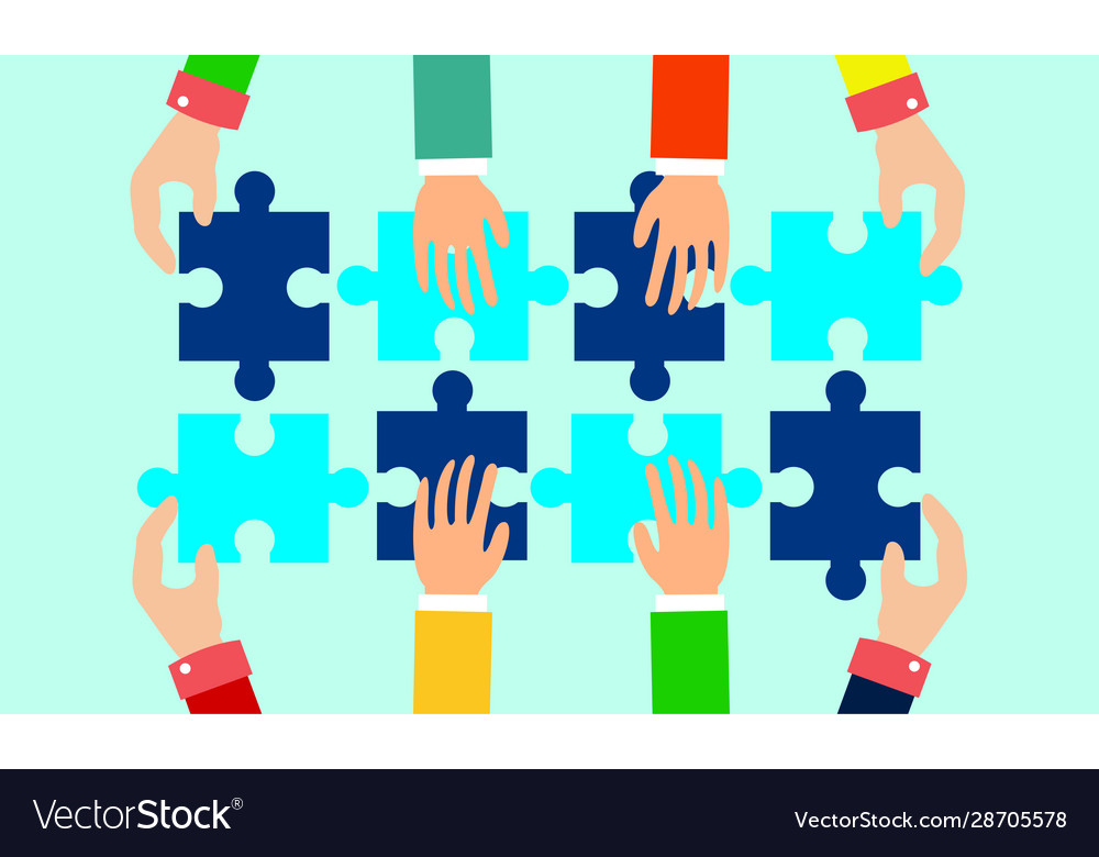 Business teamwork with pieces puzzle in office Vector Image