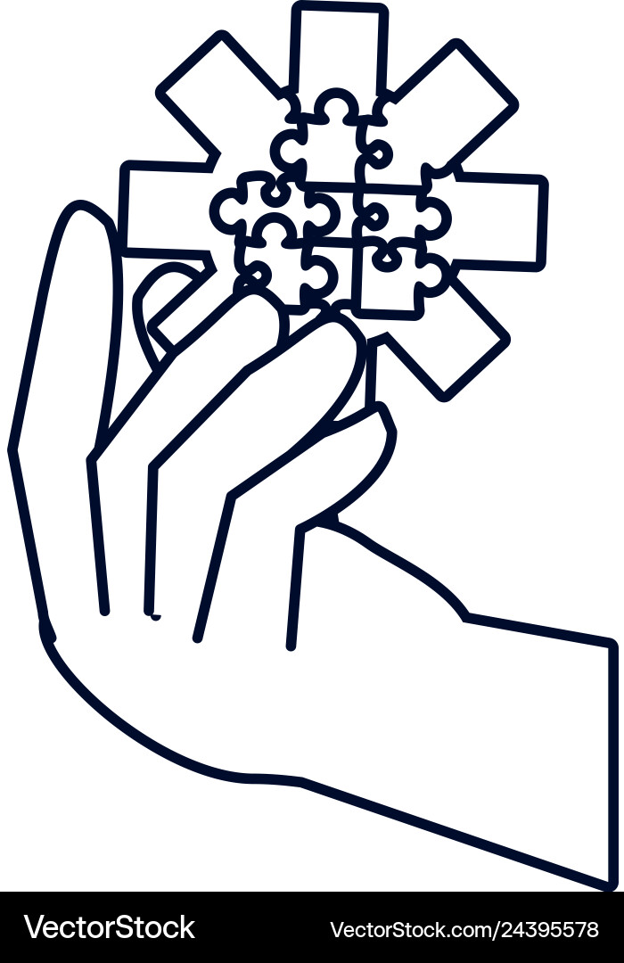 Hand with puzzle pieces in shape pinion Royalty Free Vector