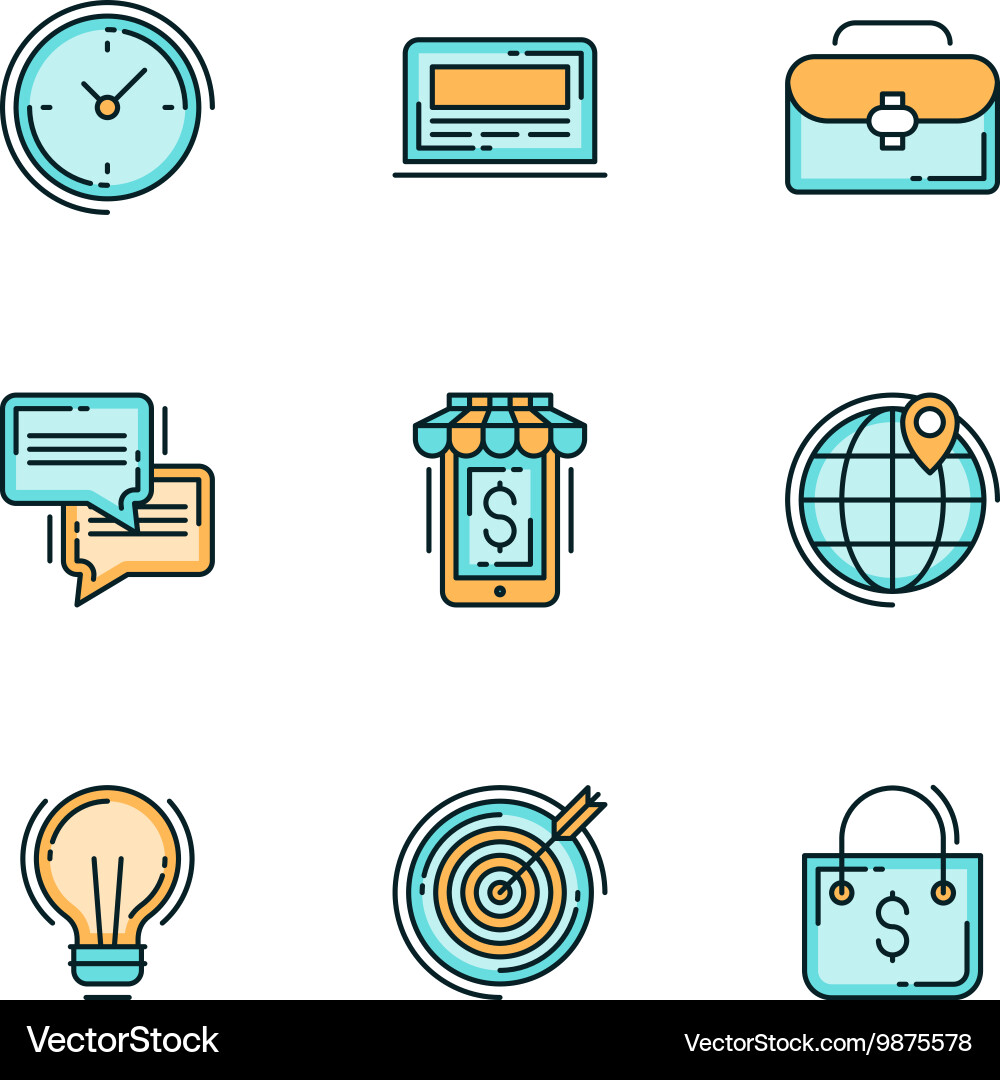 Icons with business related things colored flat Vector Image