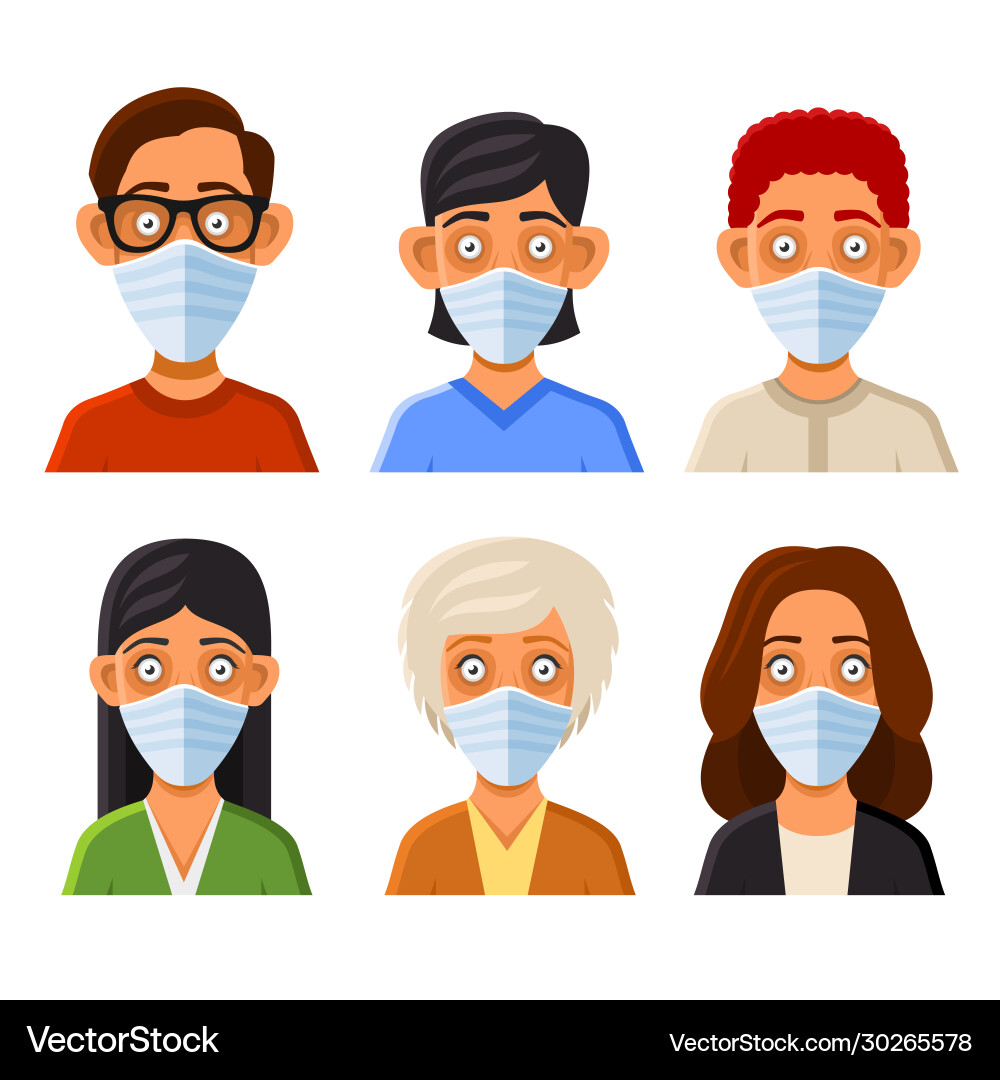 People avatars with protective masks set Vector Image