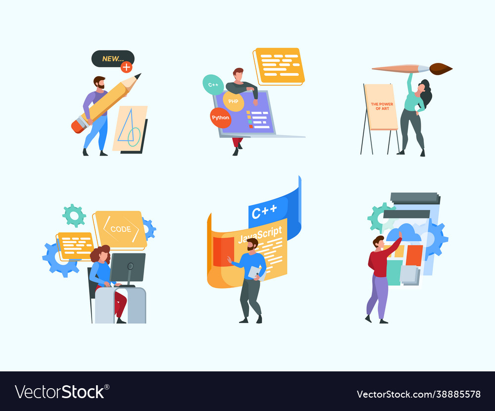 Programmers coworking freelancers young persons Vector Image
