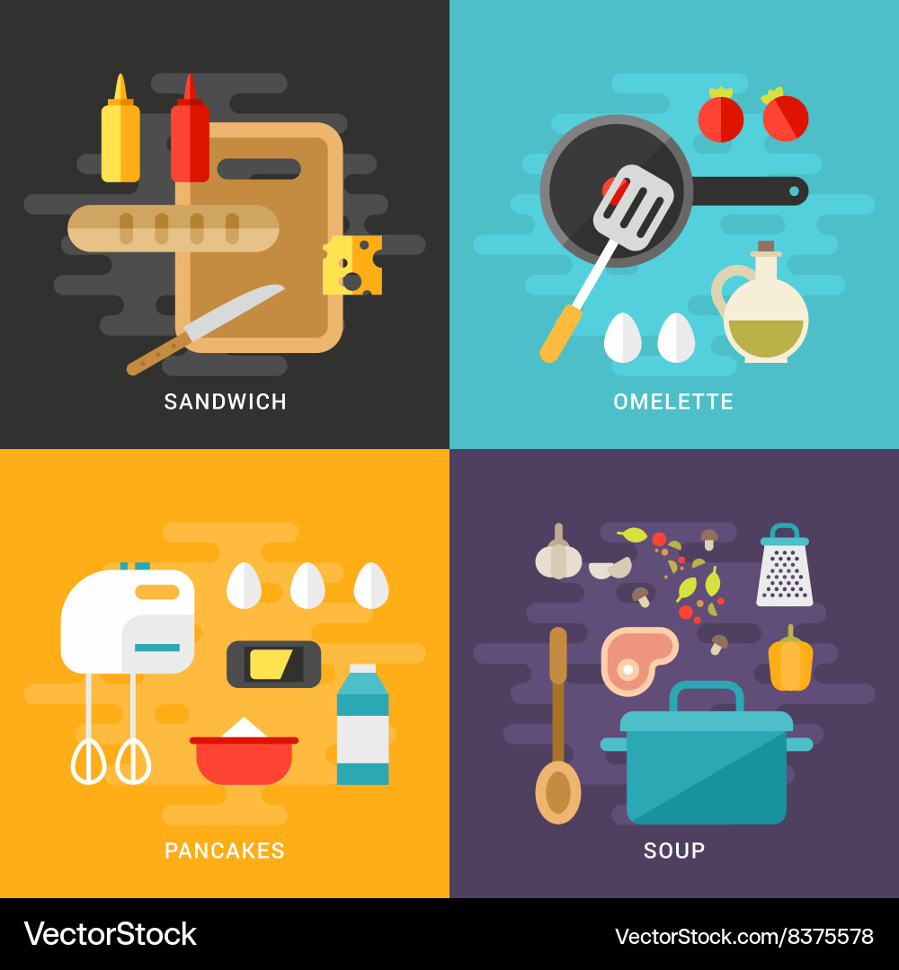 Set of flat style cooking concept ingridients Vector Image