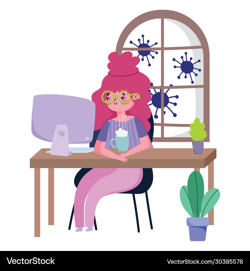Stay at home young woman watching computer Vector Image