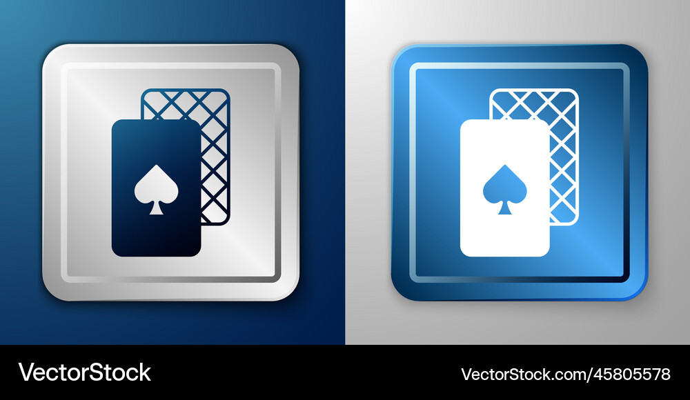 White playing cards icon isolated on blue and grey