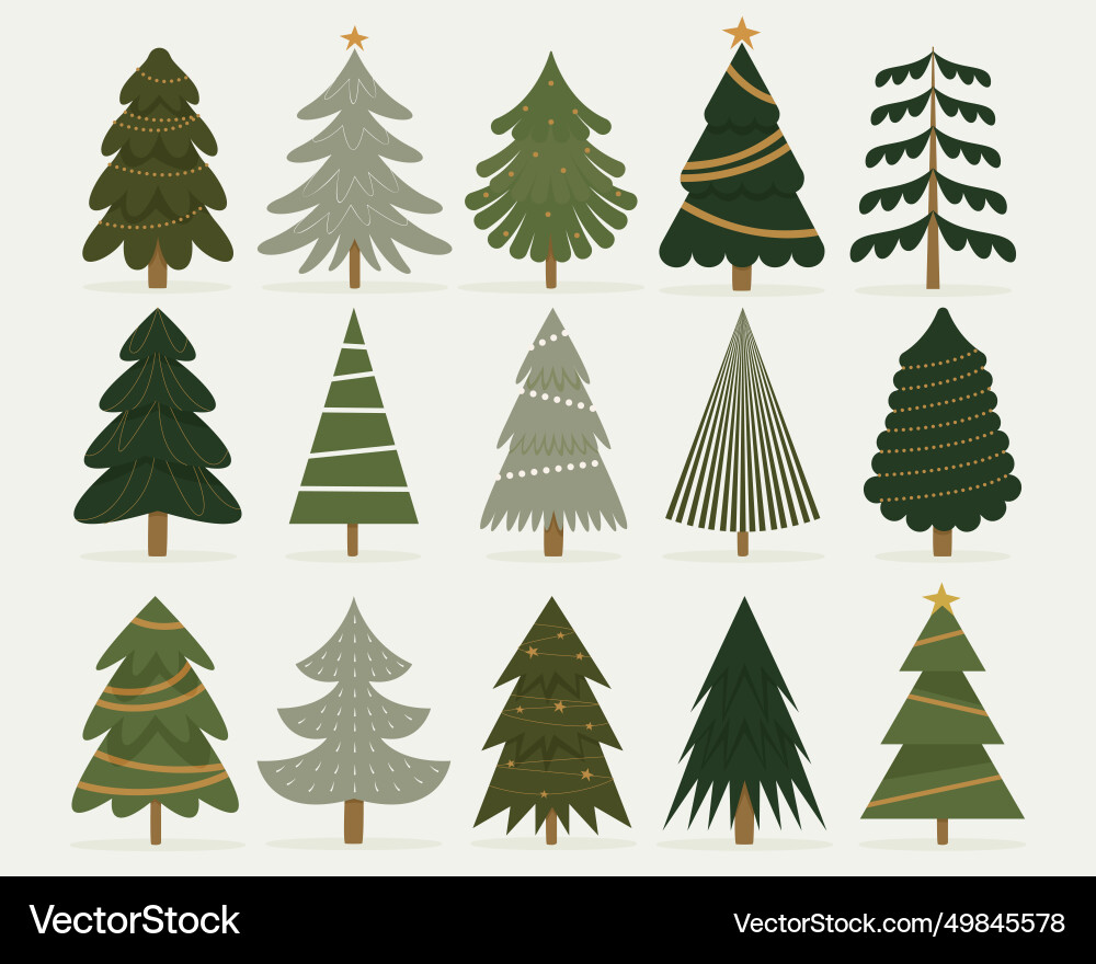 Winter christmas tree collection cartoon Vector Image