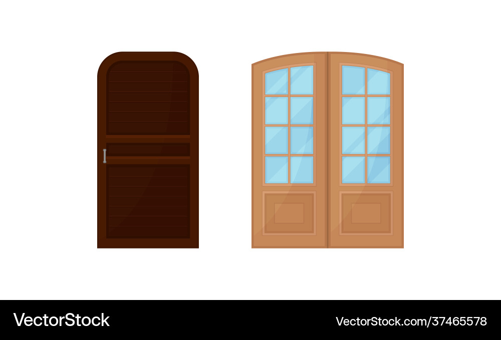 Wooden single and double door as hinged movable Vector Image