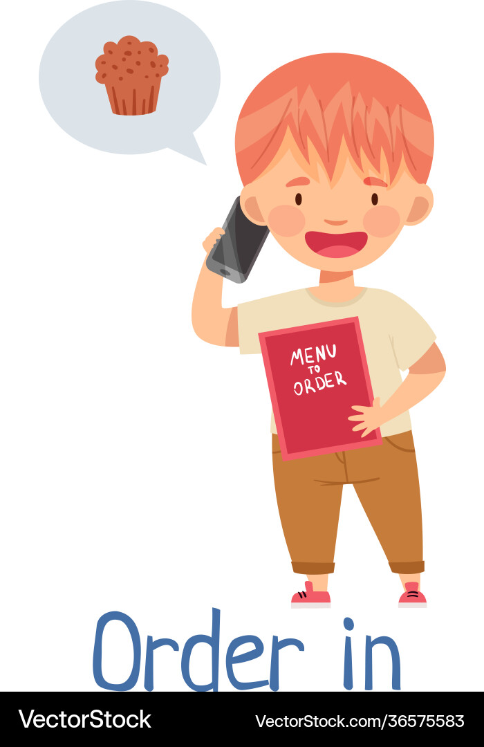 Cute boy calling with smartphone and ordering food