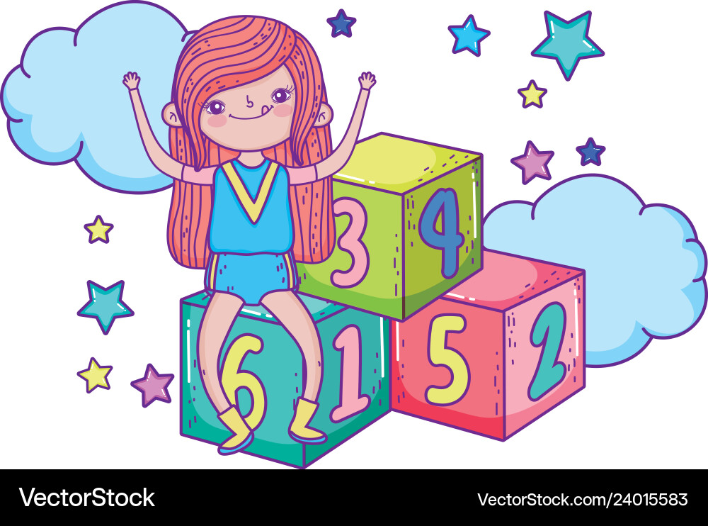 Little girl playing with blocks numbers Royalty Free Vector