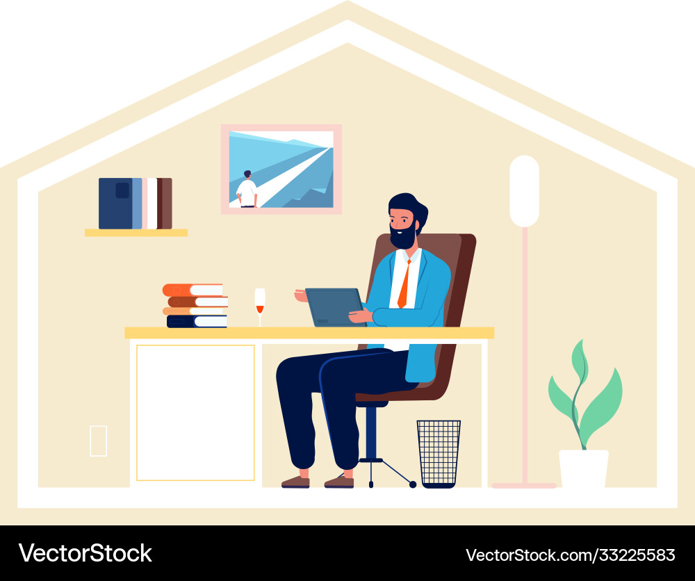 Man work from home isolation period safe life Vector Image