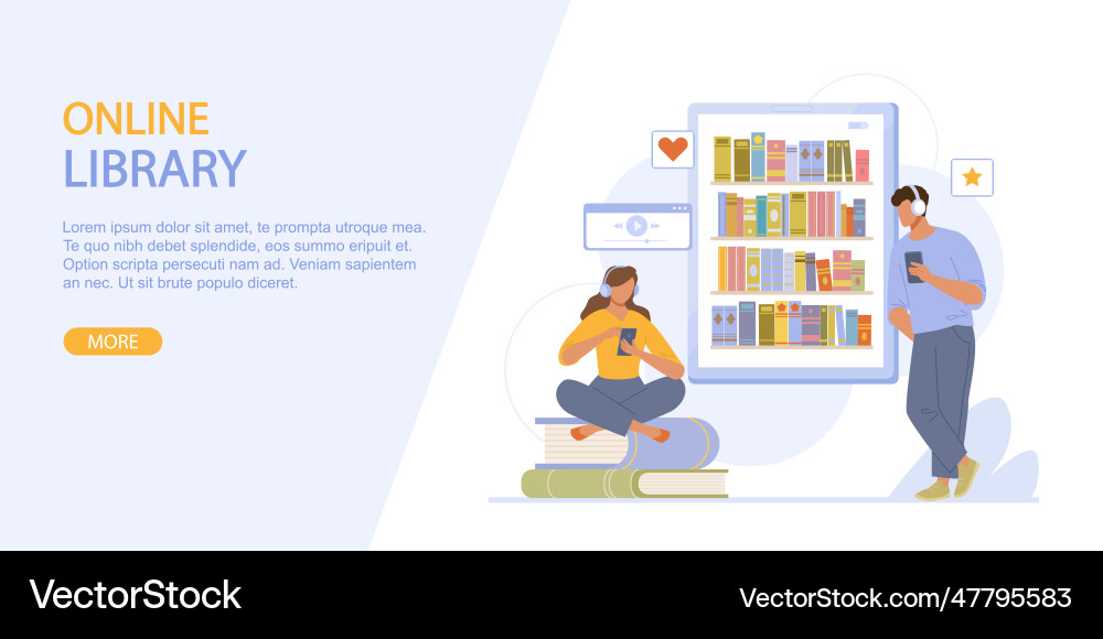 Online library landing cartoon characters reading Vector Image