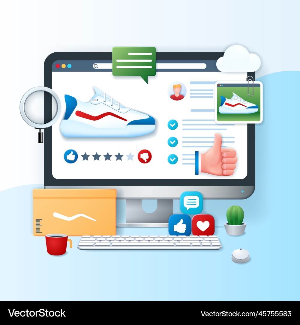 Product review in 3d style Royalty Free Vector Image