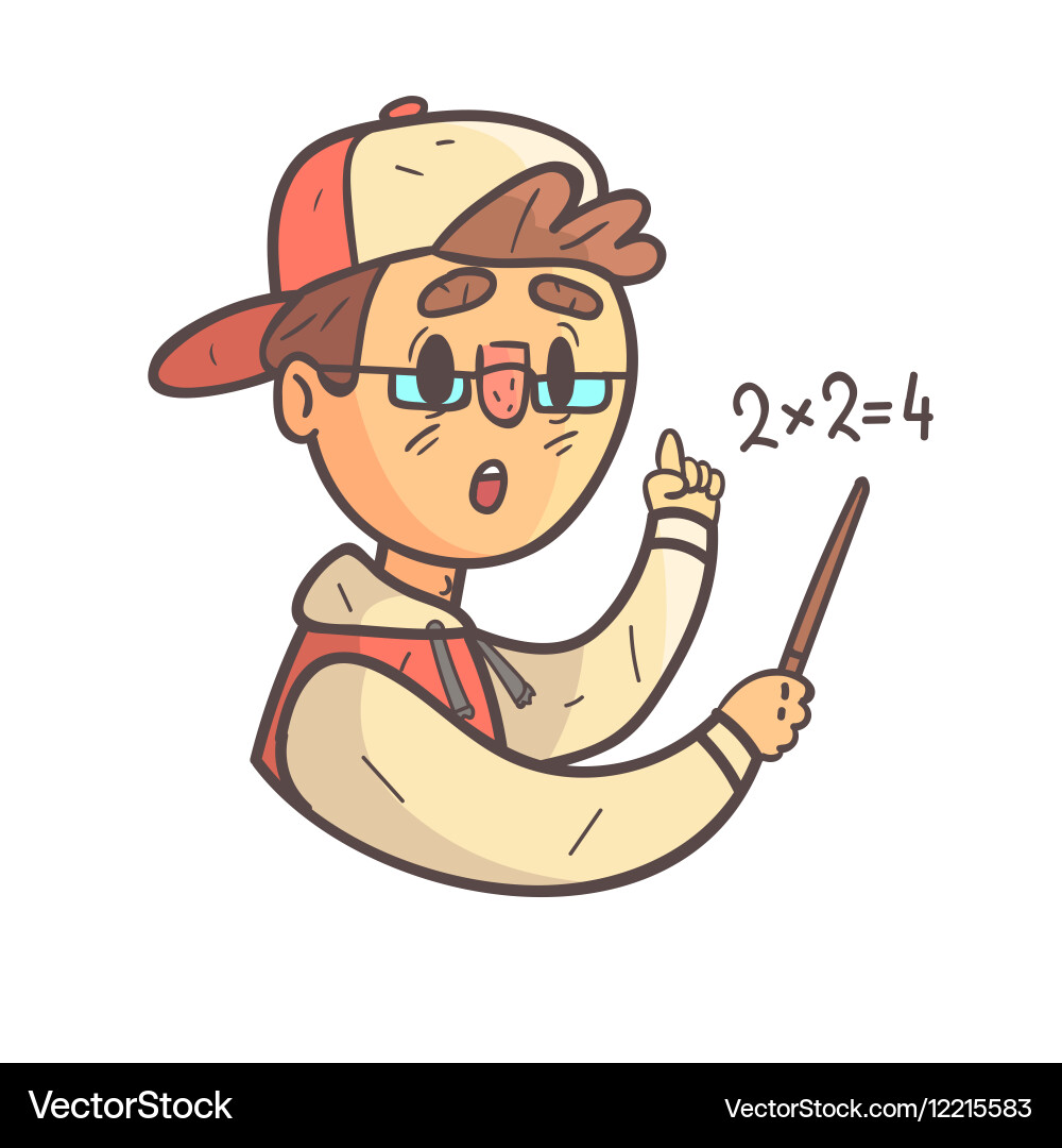 Smart Boy In Cap And College Jacket Hand Drawn Vector Image