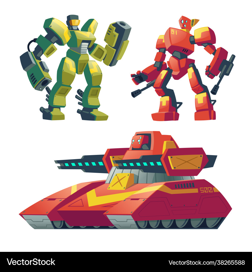 Cartoon robot guards tank battle androids Vector Image