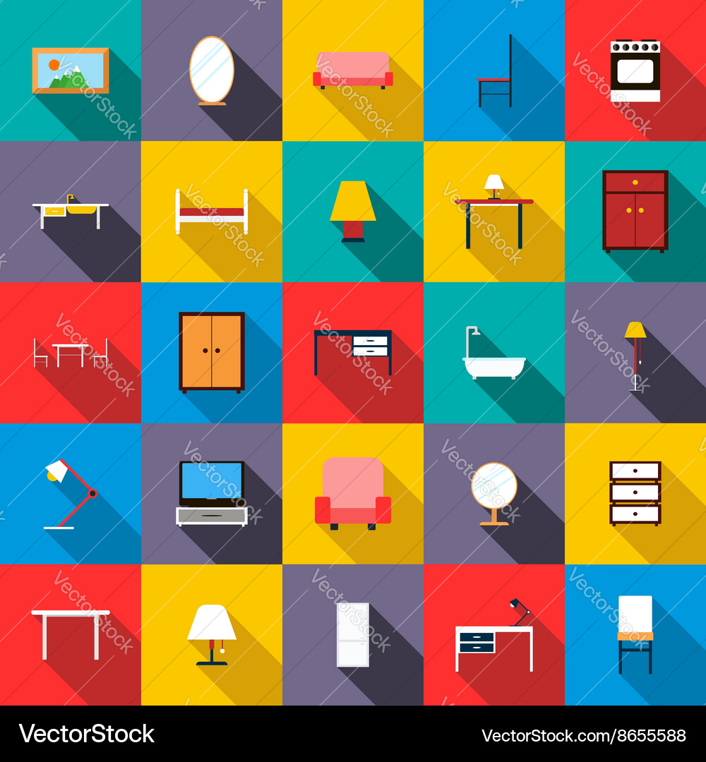 Furniture icons set flat style Royalty Free Vector Image