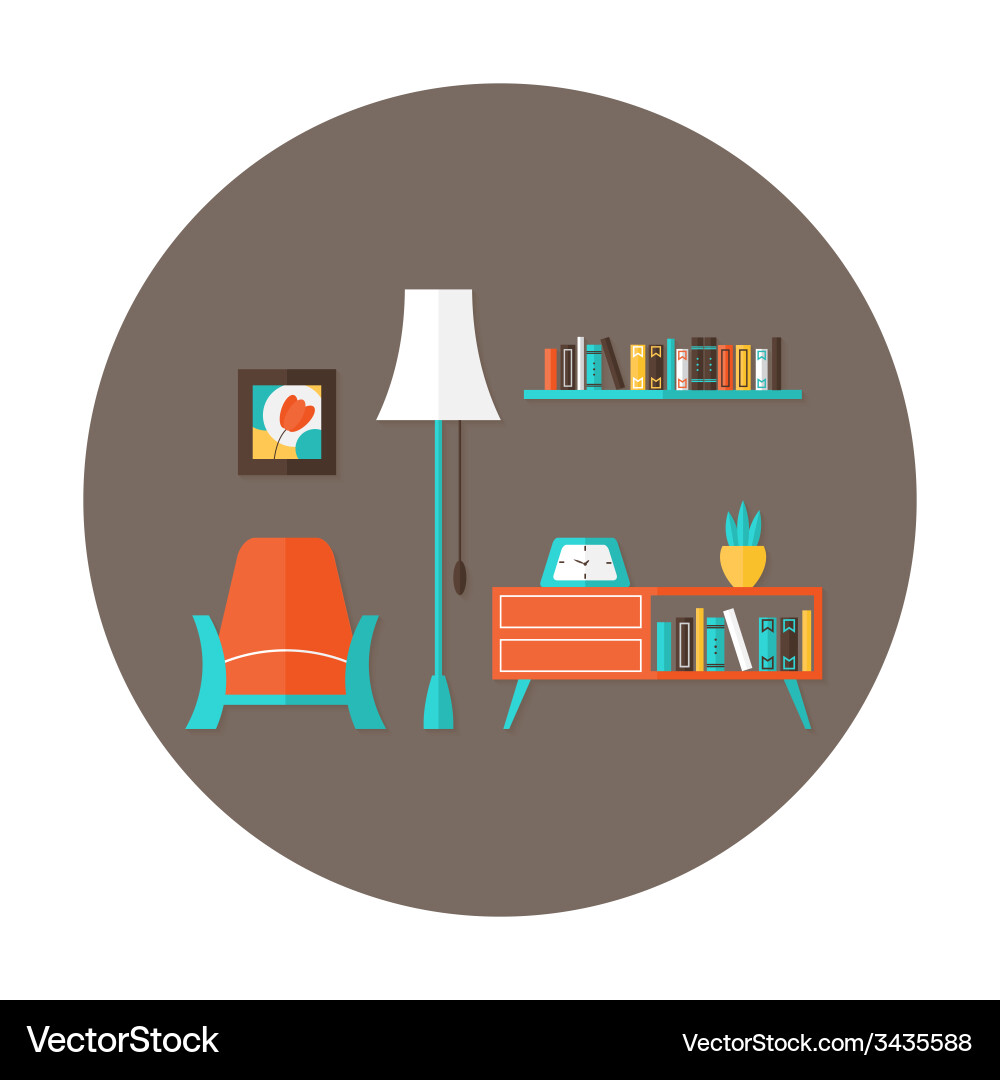Living Room Flat Circle Icon over Brown Royalty Free Vector