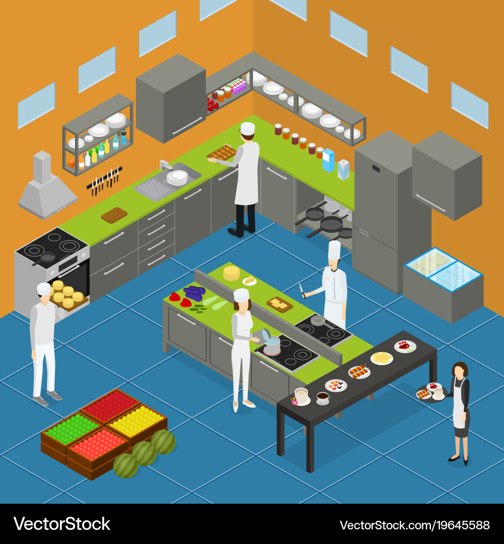 Restaurant kitchen interior with furniture Vector Image