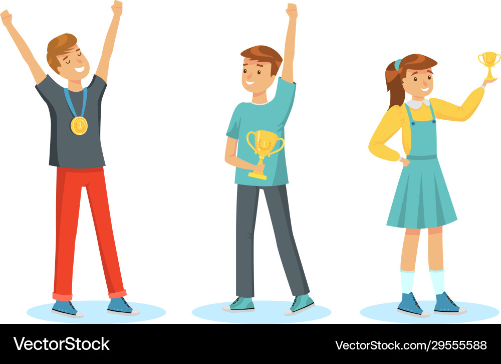 Set children winners happy with victory Royalty Free Vector