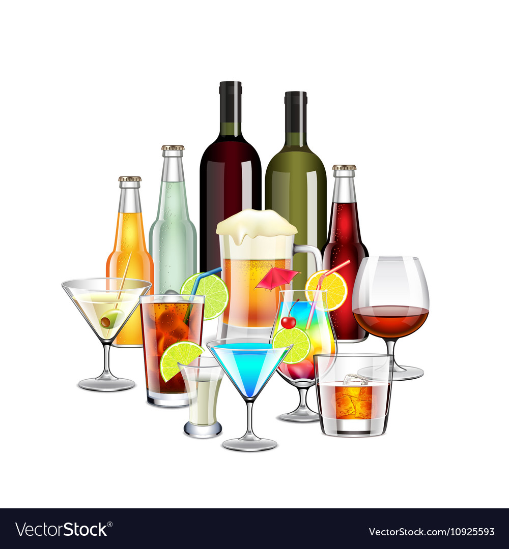 Alcohol Drinks And Cocktails Composition Isolated Vector Image