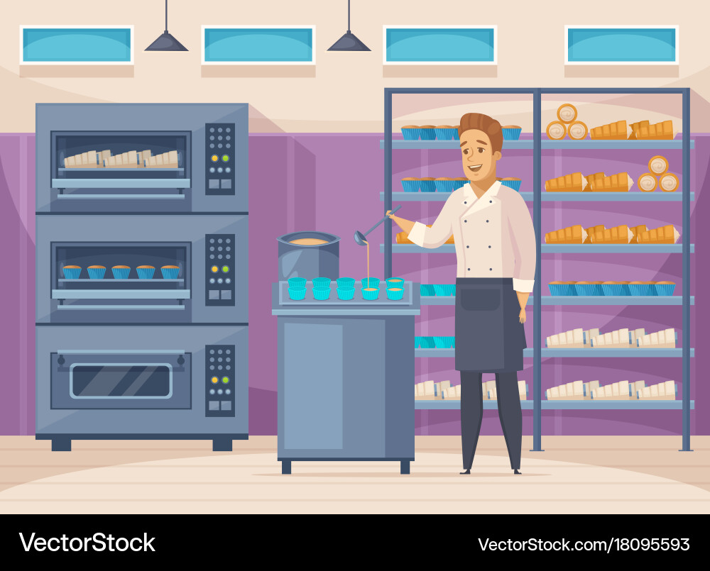 Confectionery factory cartoon composition Vector Image