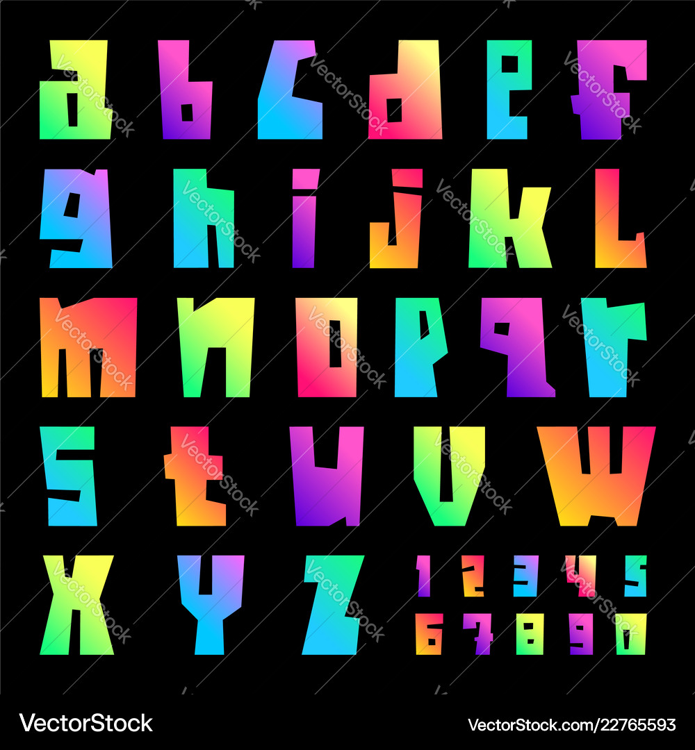 New font cut vibrant letters uppercase Royalty Free Vector