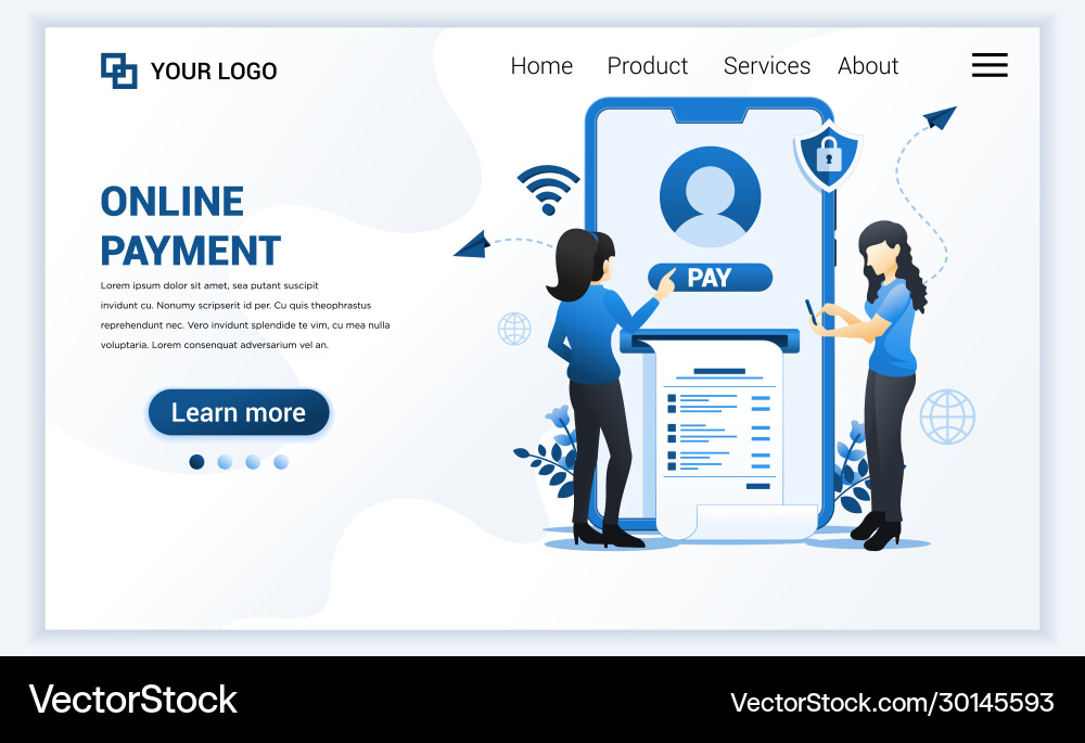 Online payment concept with women making payment Vector Image